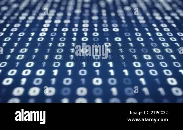 Technology gray background with binary code moves downwards on digital screen. Seamless loop ...
