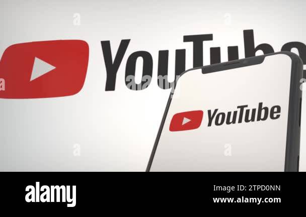 YouTube app logo in mobile display screen and background editorial ...