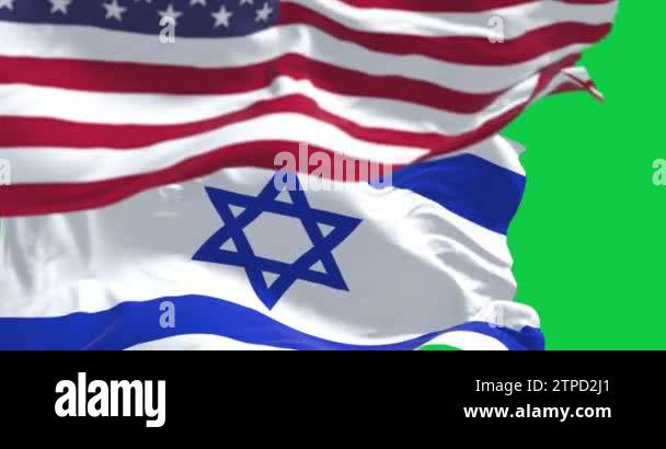 State of Israel national flag waving with the American flag. The US and ...