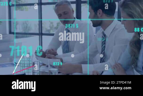 Animation of graphs, changing numbers, currency symbols, caucasian ...