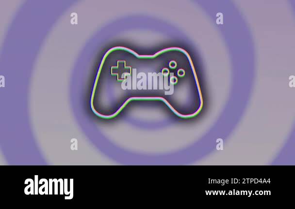Animation of glitch effect over video game controller icon against blue ...