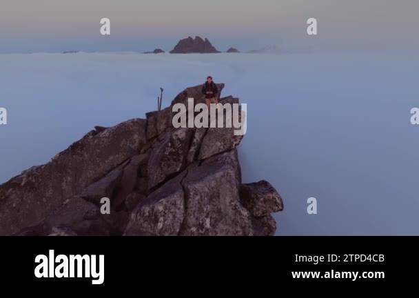 Panorama of Segla mountain, Senja, Norway. Magical fog at the base ...