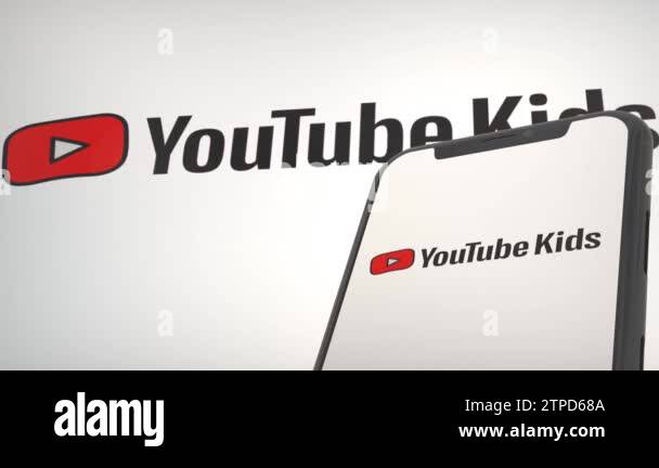 YouTube Kids app logo in mobile display screen and background editorial ...