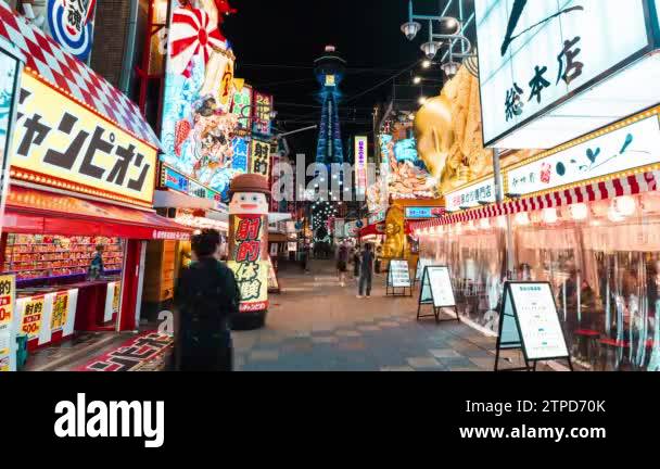 Osaka, Japan - Sep 28, 2023: Night timelapse of Japanese people ...