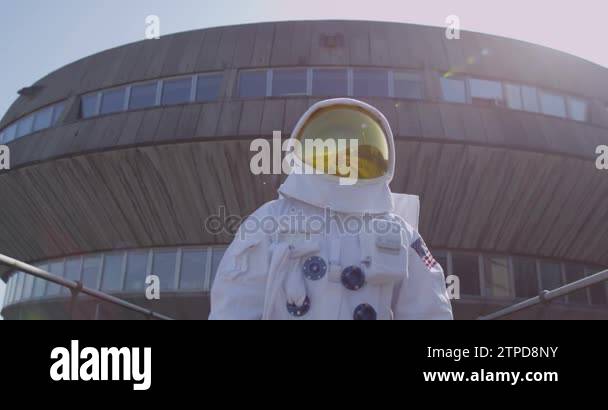 4K Astronaut on an exploration trip, walking away from mission control ...