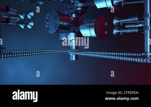 V6 engine inside, animation in motion, pistons, camshaft, chain, valves ...