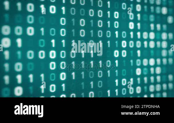 Technology cyan background with animated binary code on digital screen. Seamless loop. More ...