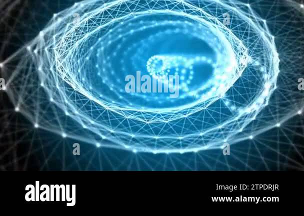 Going through abstract tunnel. Light lines and nodes structure. Animated plexus structure inside ...