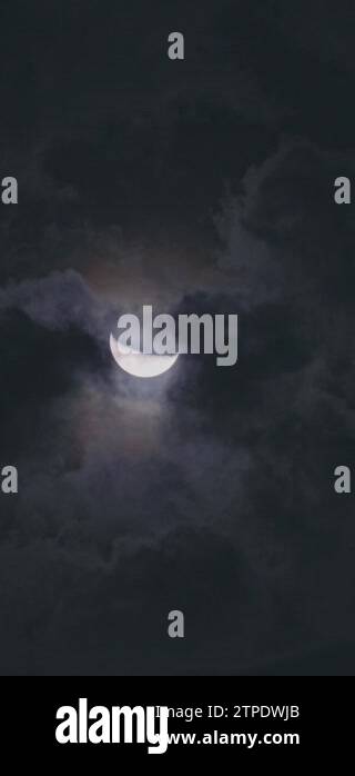 Full moon twilight with craters on the surface and dark sky with fog ...