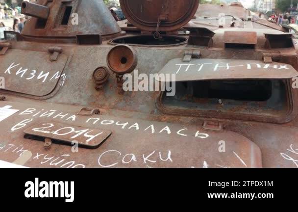 Rusty, burned-out Russian military equipment on Khreshchatyk in Kyiv ...