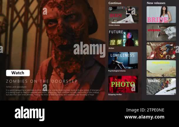 Highlights reel of zombie movie on selection screen of streaming ...