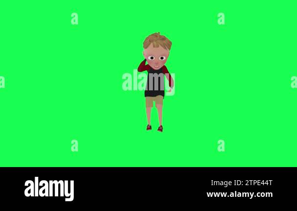 Boy, child, walking, insects disturb him, chroma key, front angle 3d ...