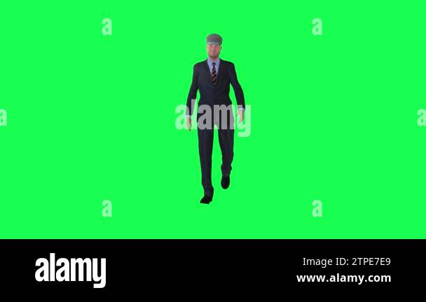 Man in formal suit walking isolated front angle green screen 3d people ...