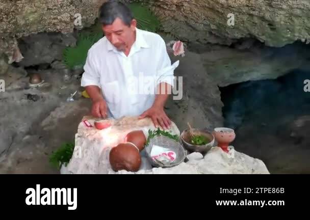 Tulum Quintana Roo Mexico 25. April 2023 Mayan shaman makes ...