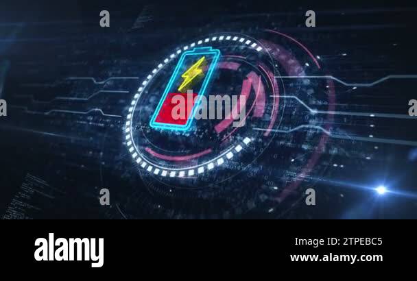 Battery charging energy and recharge power symbol digital concept ...