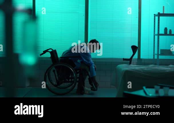 Full-sized silhouette video of a disabled man, patient with mobility ...
