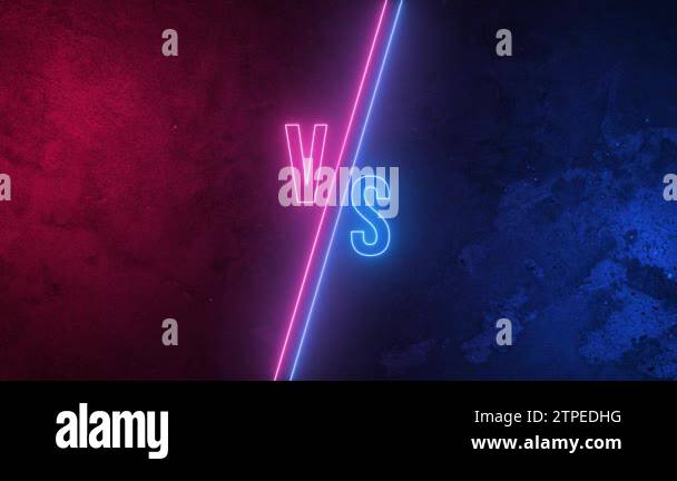 Versus battle neon blue pink sign glowing animation on a dirt wall ...