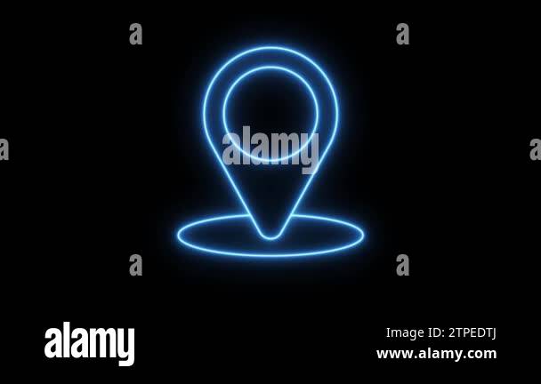 location Icon Neon Light Glowing blue Bright Symbol. Cartoon glowing ...