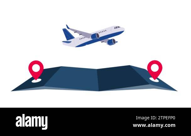 Airplane Journey From Source To Destination On A Map animation Stock ...