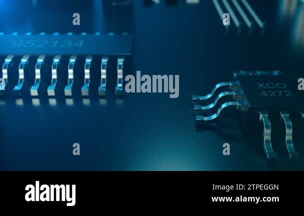 3D animation Circut board. Technology background. Central Computer ...