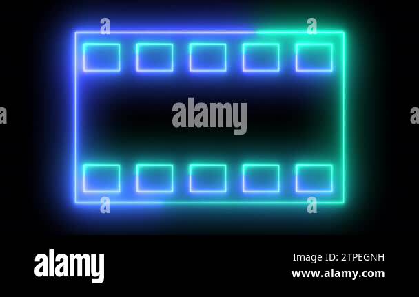 Neon film frame strip tape animation in 4K black background.Animated ...