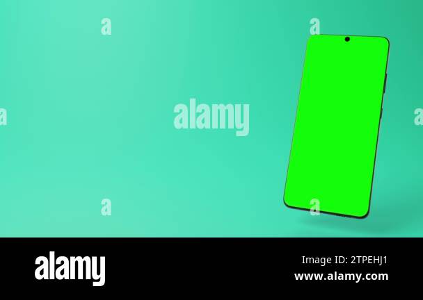 3D animation of modern android smartphone with green display for chroma ...