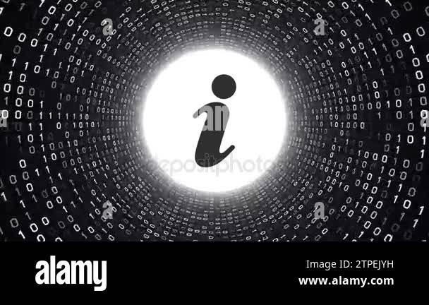 White information icon form white binary tunnel on black background. Seamless loop. More icons ...