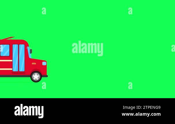 Cartoon school bus pick up students from school on green screen, bus ...