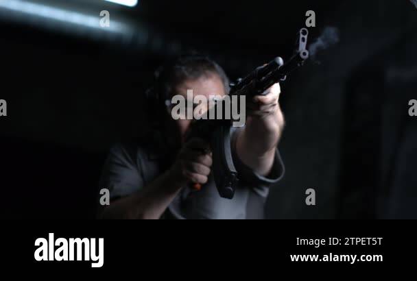 High-Speed 800fps Slow-Motion Shooting with AK-47, Man Aiming and ...