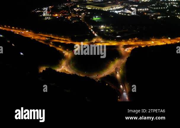High Angle Footage of Northampton City of England During Night ...
