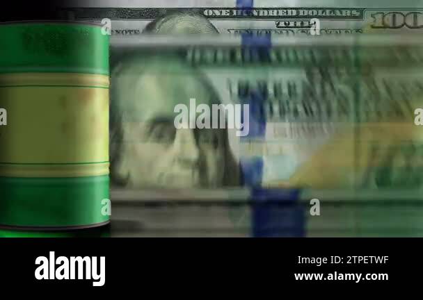 Recycling ecology reuse barrels over USA Dollar money banknotes ...
