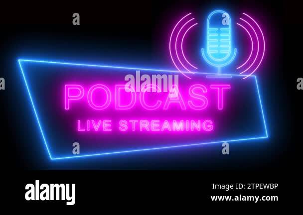 podcast logo neon light effect green screen background Stock Video ...