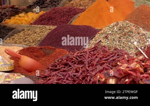 Arabic Spices in Market . Selective blurring on piles of spices of ...