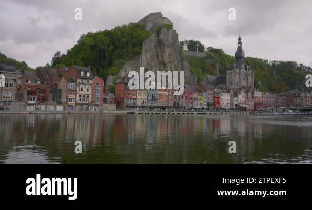 Belgium. View of Dinant town, Dinant Citadel and Collegiate Church of ...