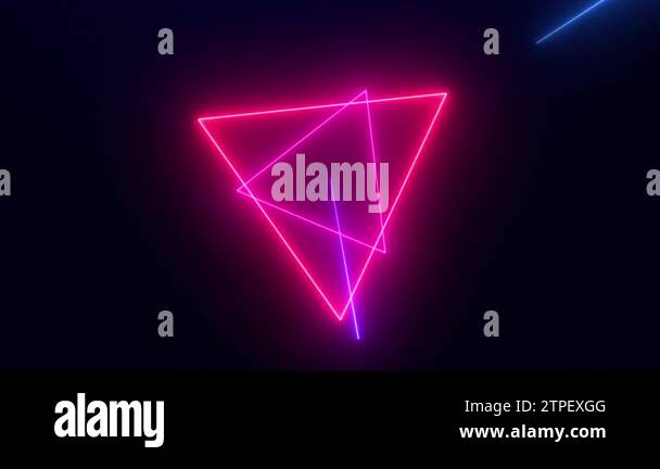 Abstract digital background with glowing neon lights, retro triangle Seamless looped 4k video ...