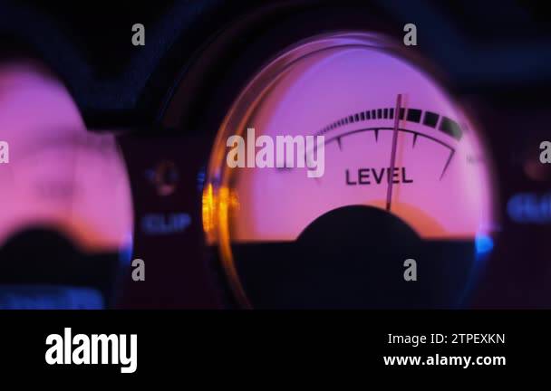 Two vintage arrow indicators of sound signal level with yellow ...