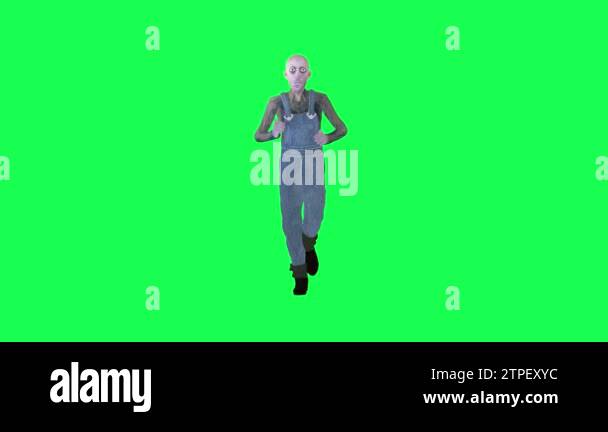 Animated bald farmer man running isolated front angle green screen 3d ...