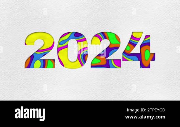 2024 animated New Year card. Color paper cut abstract animation. 3D ...