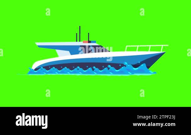 coast guard police patrol boat patrolling over waves, animation on ...