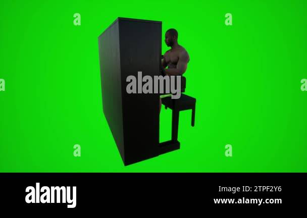 3d green screen male singer playing the piano in cafe from the back ...