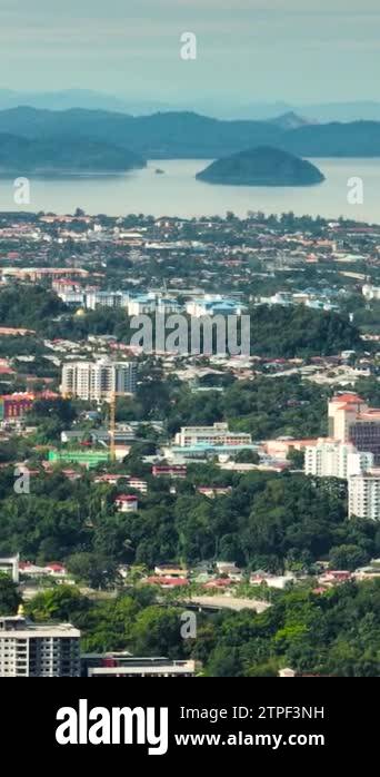 Cityscape panorama of Kota Kinabalu city with modern buildings. Borneo ...