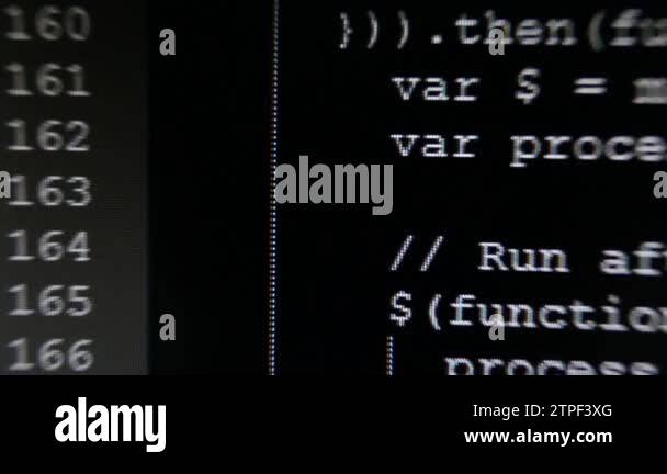 The display of the text flow of the source code instructions for a computer program on the PC ...