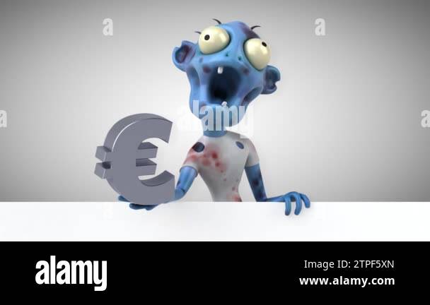 zombie funny cartoon character with euro - 3D animation Stock Video ...
