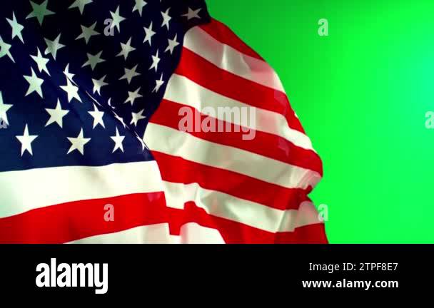 Close up of Waving American Flag on Green Screen Background, Super Slow ...