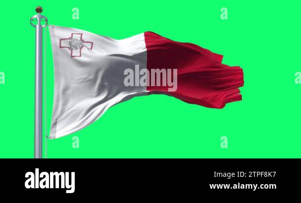 Malta national flag waving isolated on green background. Seamless 3D ...