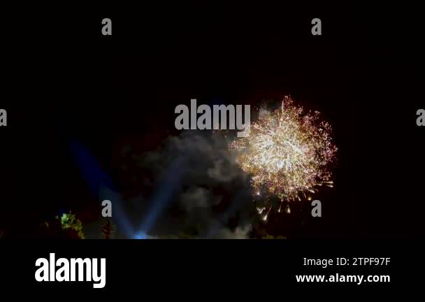 Nocturnal Eruption: Vibrant Fireworks Illuminating the Dark Night Sky ...