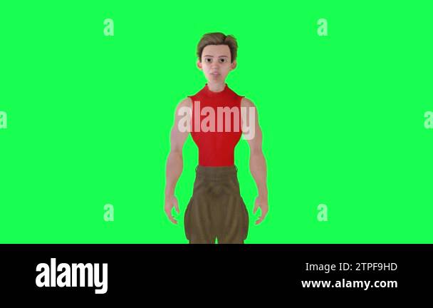 Bodybuilder boy talking front angle isolated green screen 3d people ...