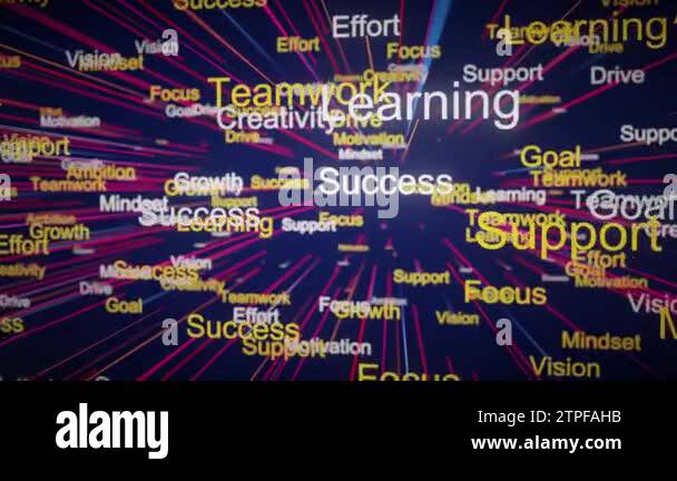 A Success Concept. Flying through Colorful 3D Text from Motivational ...