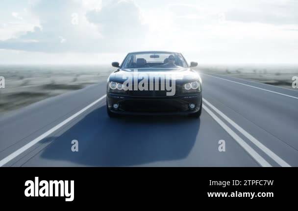 Black luxury car on road, highway. Daylight. Very fast driving ...