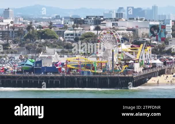 SANTA MONIKA, LOS ANGELES, CALIFORNIA, USA-26 JUNE, 2023: Aerial vid of ...